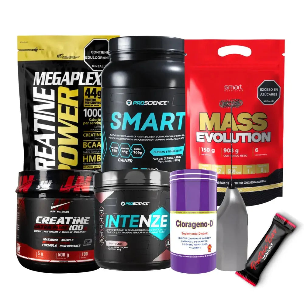 Megaplex 2 lb + Smart 3 lb + Mass Evolution 2 lb + Creatine Iron 500 g – Zona FIT