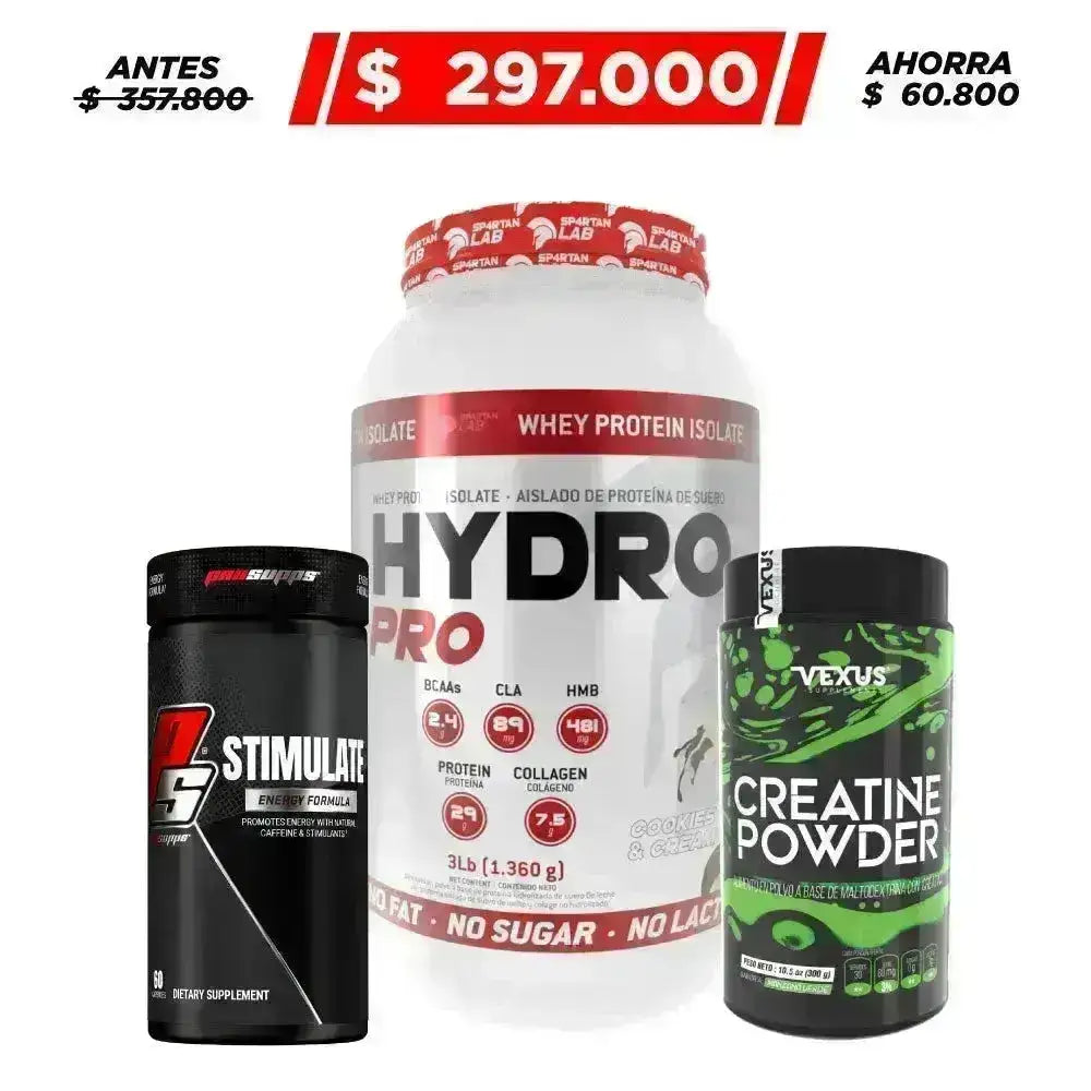 Hydro Pro 3 lb + Creatine 30 serv + Stimulate 60 caps – Zona FIT
