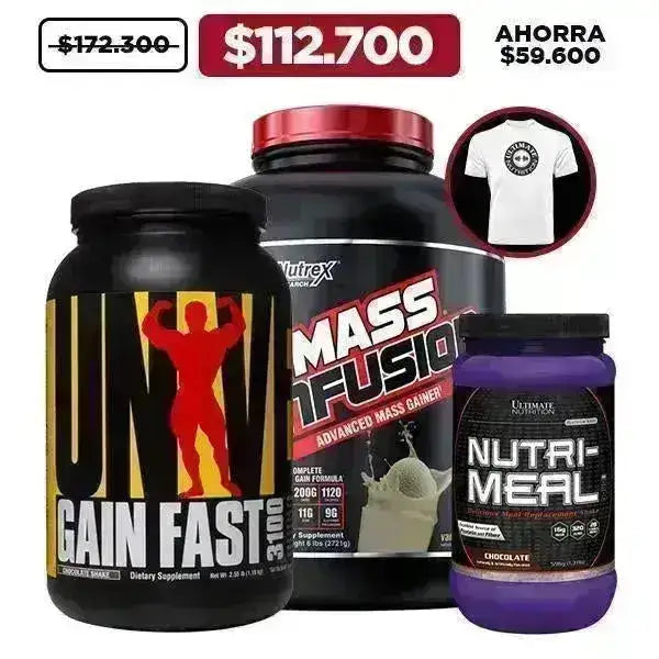 Mass Infusion 6 lb + Gain Fast 2.5 lb + Nutri Meal 596 gr + Obsequio ...