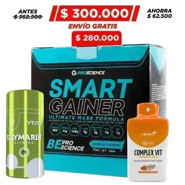 Smart Gainer 13 lb + Multivitamínico 100 caps + Silymarin 90 caps ...
