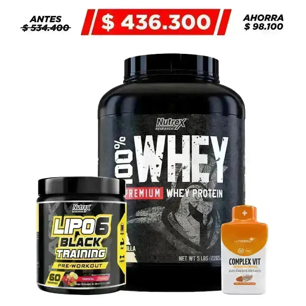 100% Whey Premium 5 lb + Lipo 6 Black Training 60 serv + Multivitamíni ...